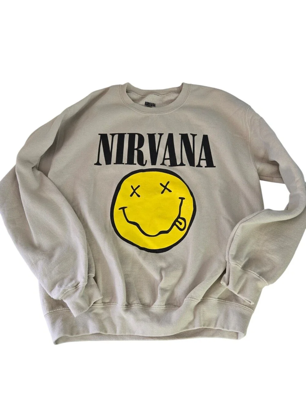 NIRVANA | Sweaters | Nirvana Smiley Face Graphic Print Sweatshirt Gray ...